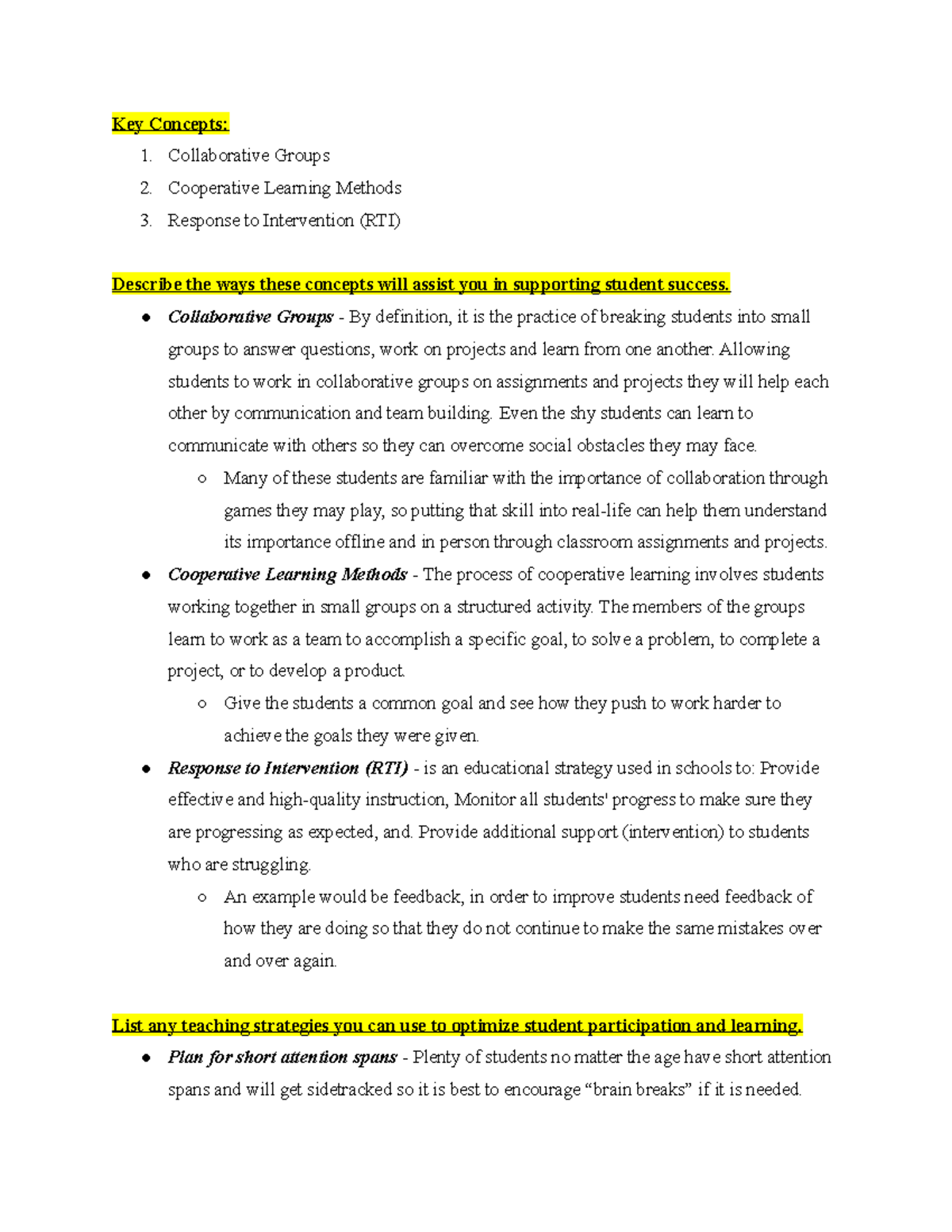 Key Concepts 3 - Key Concepts: 1. Collaborative Groups 2. Cooperative ...