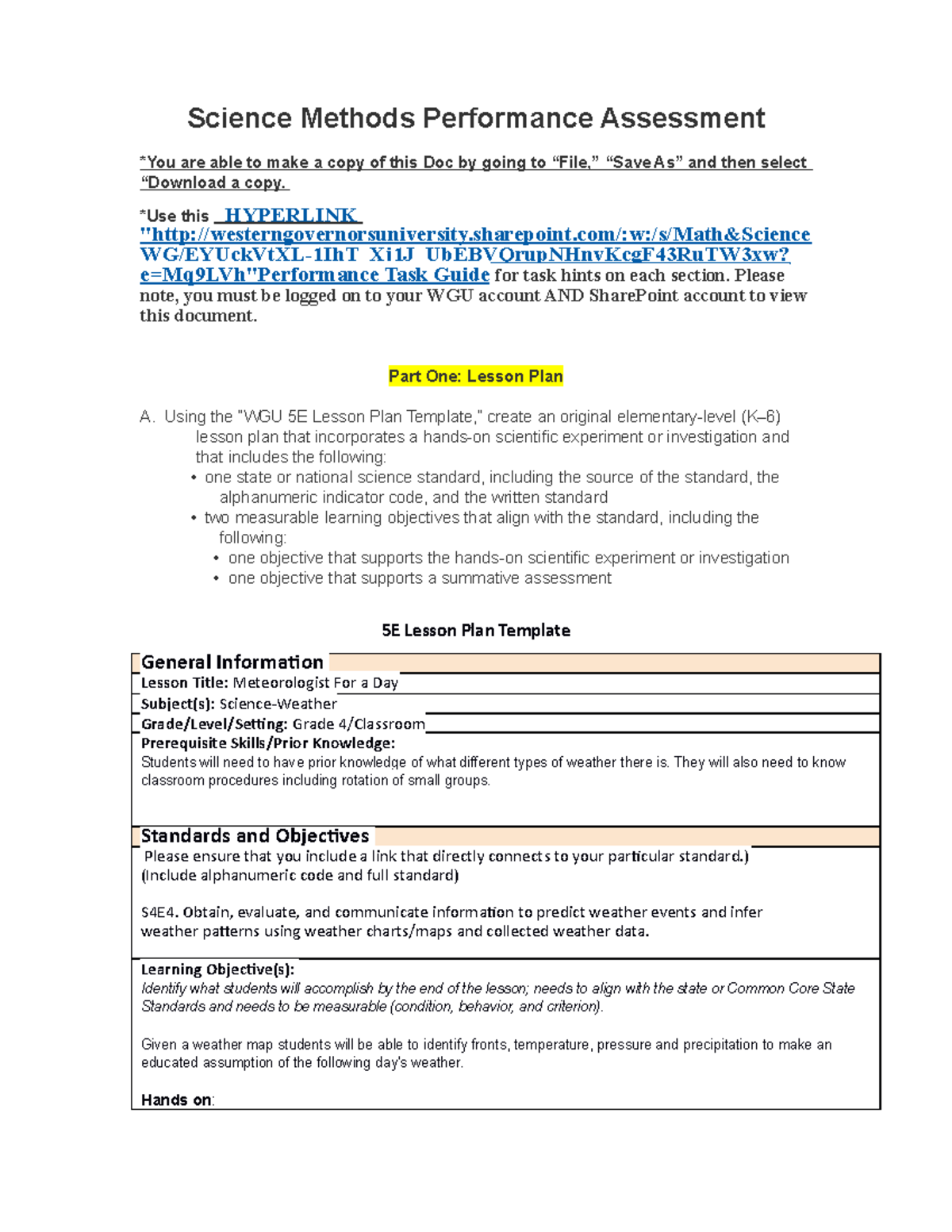 5E Lesson Plan Template Science - Science Methods Performance ...
