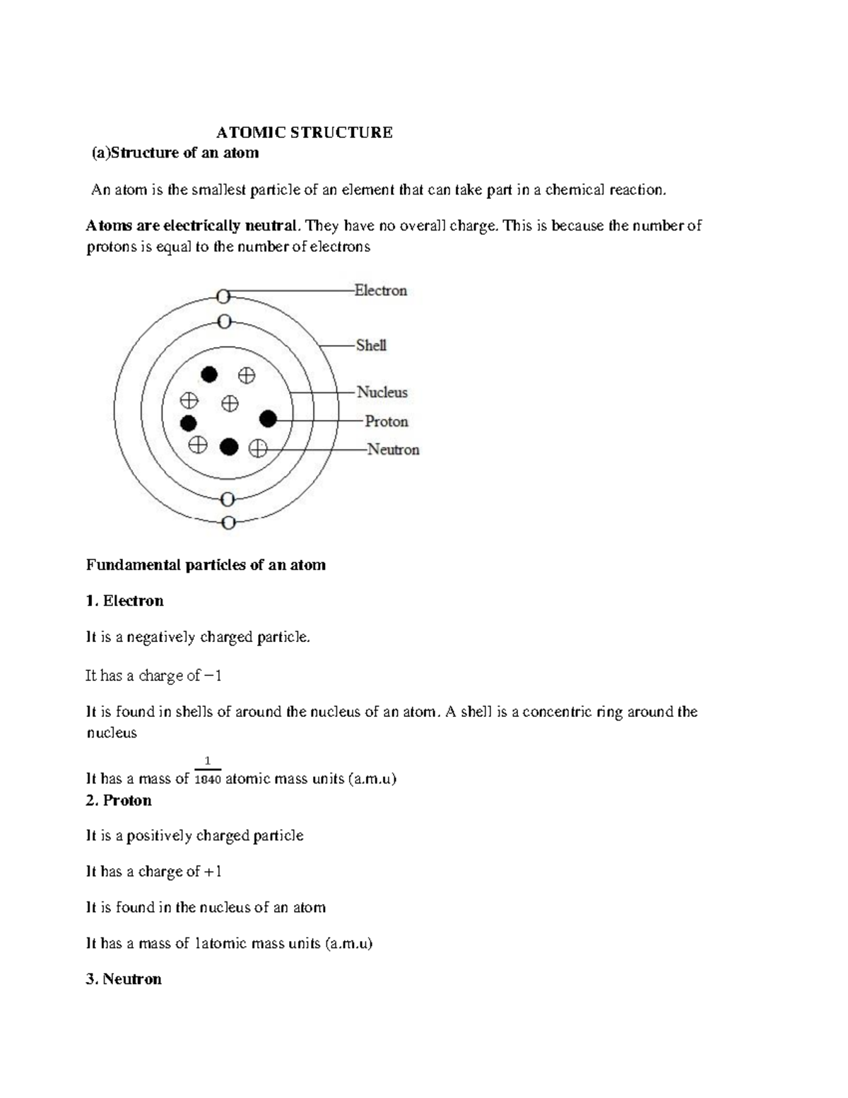 G10 C & 10R chemistry notes-atomic structure - ATOMIC STRUCTURE (a ...