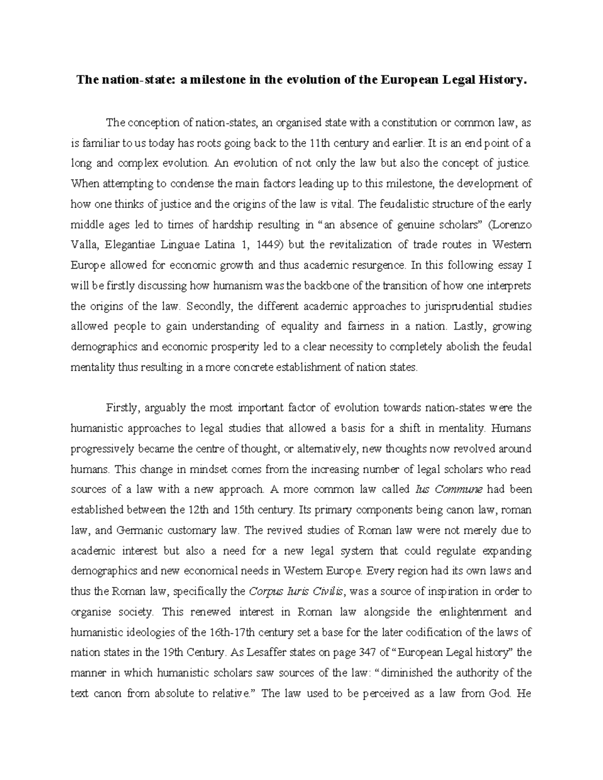 ELH final Exam - European legal history notes - The nation-state: a ...