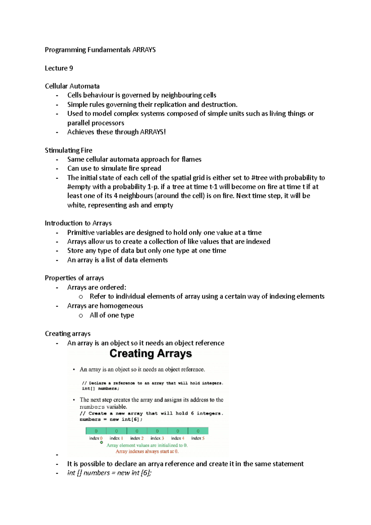Programming Fundamentals Arrays Programming Fundamentals Arrays Lecture 9 Cellular Automata