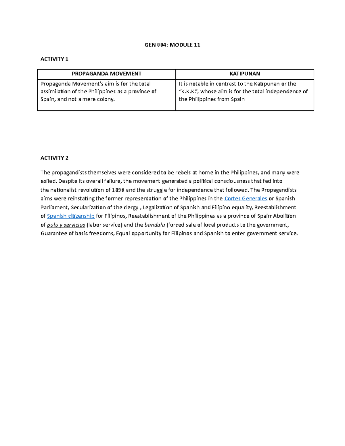 GEN 004 - Module 11 - GEN 004: MODULE 11 ACTIVITY 1 PROPAGANDA MOVEMENT ...