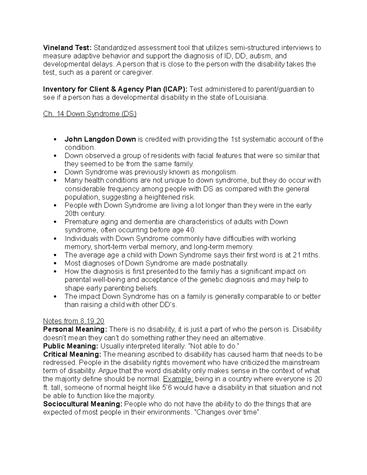 Psych 285 Notes Part 2 - Professor: George Schreiner - Vineland Test ...