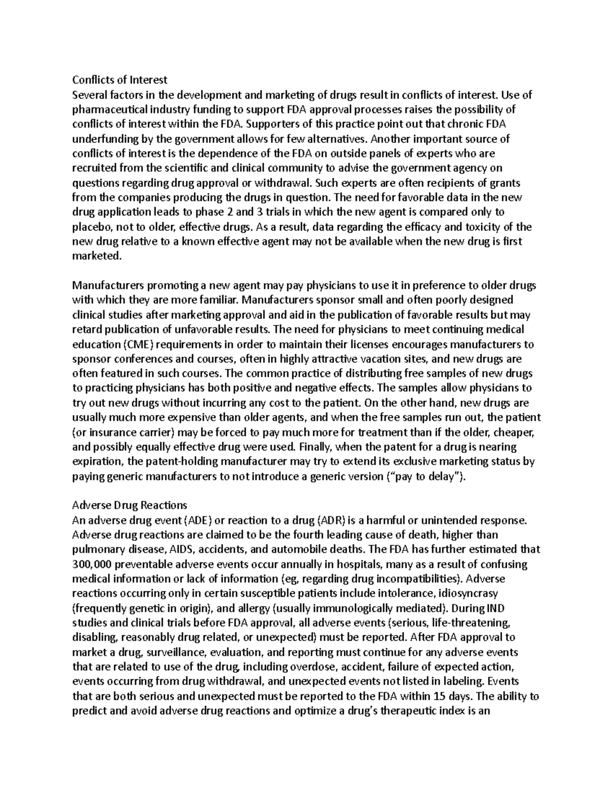 Conflicts of Interest - Use of pharmaceutical industry funding to support FDA approval processes ...