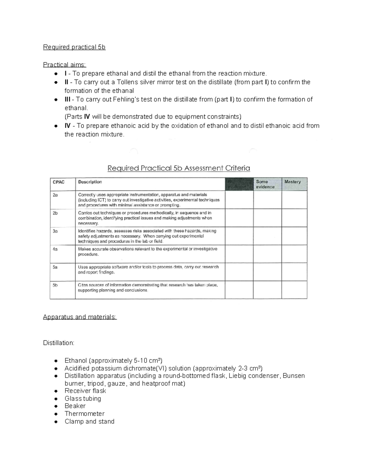 Required Practical 5b: Ethanal and Ethanoic Acid Preparation - Required ...