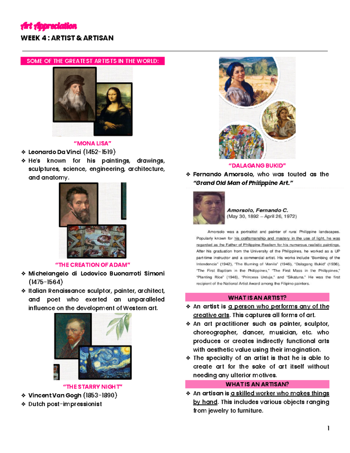 4 ARTA( Artist & Artisan) - Ar Appreciatio WEEK 4 : ARTIST & ARTISAN ...