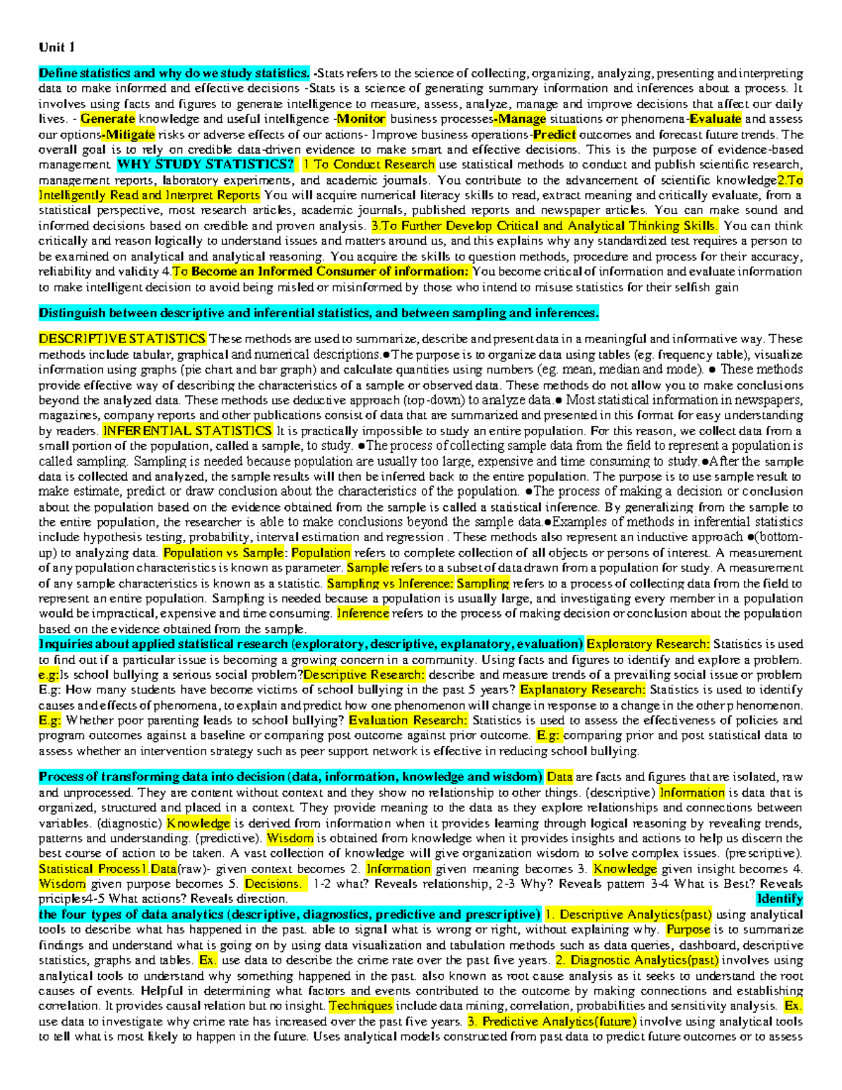 Unit 1: Understanding Statistics and Its Importance - Unit 1 Define ...