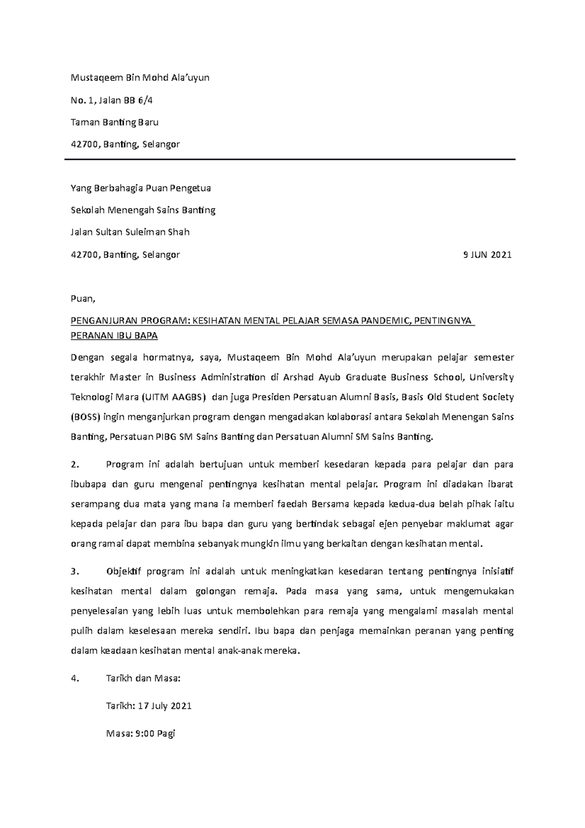 Surat Formal - Kertas Kajian - Mustaqeem Bin Mohd Ala’uyun No. 1, Jalan ...