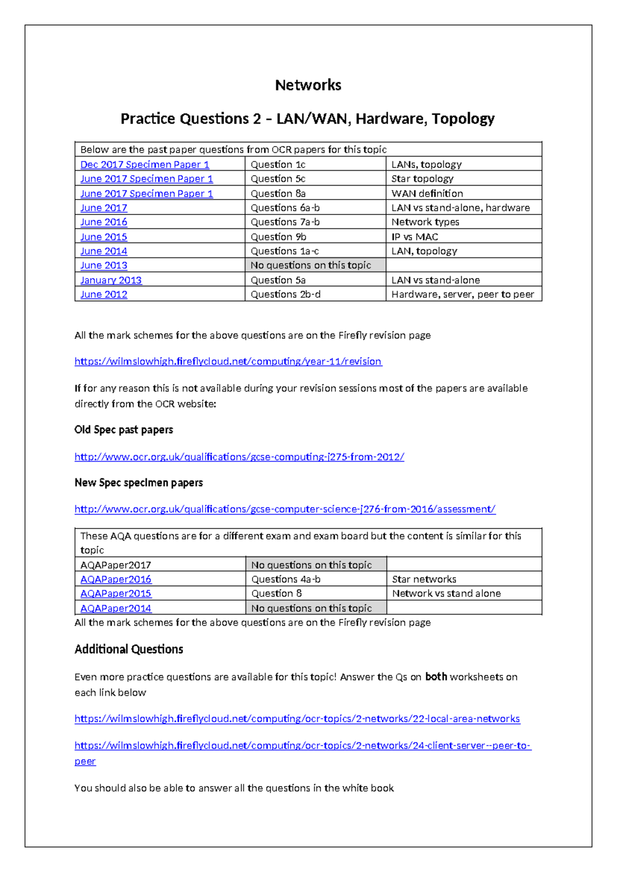 Network Questions 2 - Lanwanetc - Networks Practice Questions 2 – LAN ...