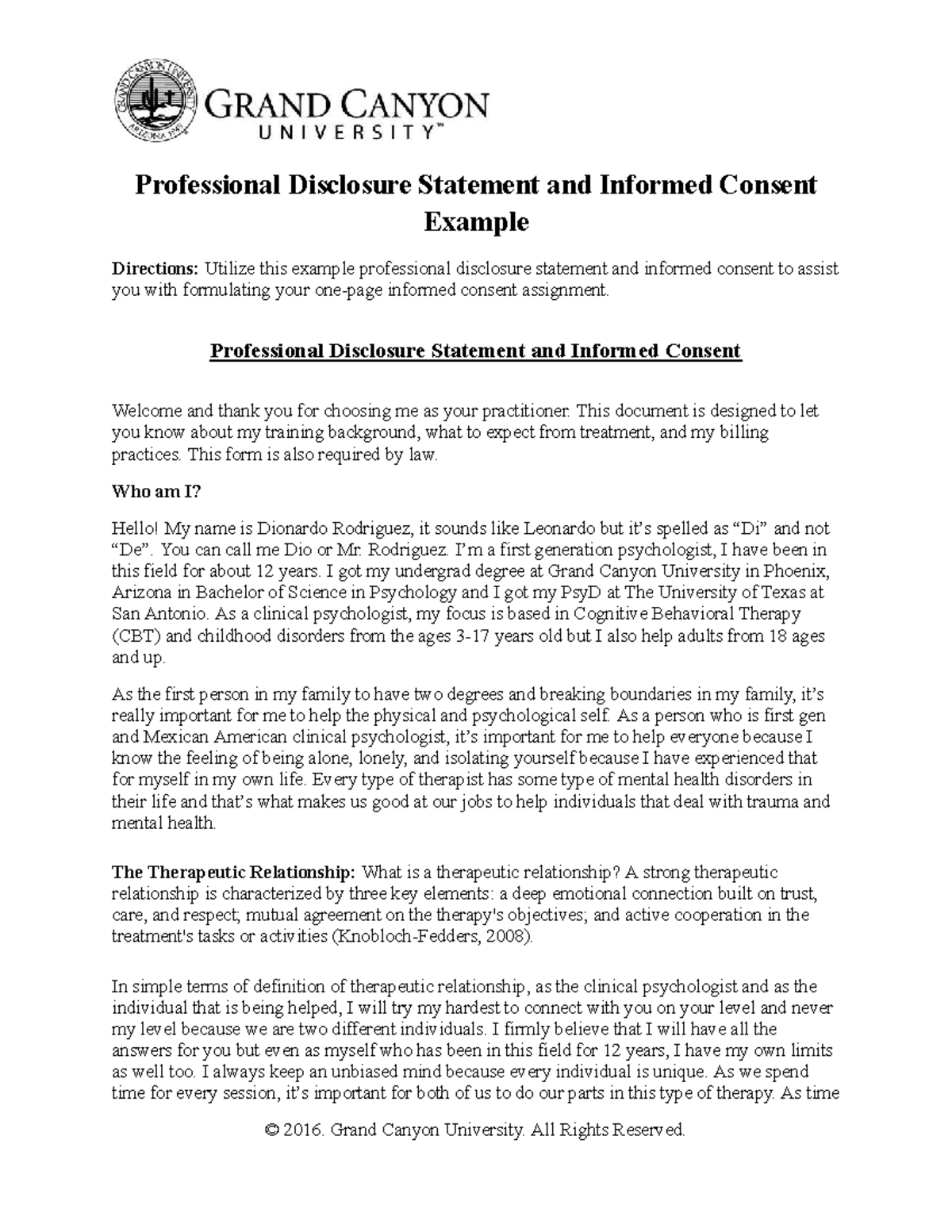 Disclosure Statement Informed Consent - Professional Disclosure ...