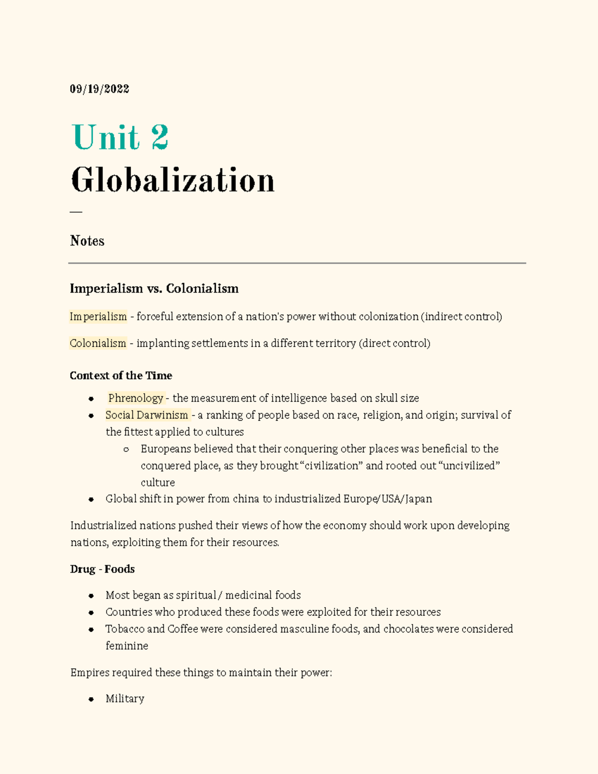 Globalization Unit 2 - 09/19/ Unit 2 Globalization ___ Notes ...