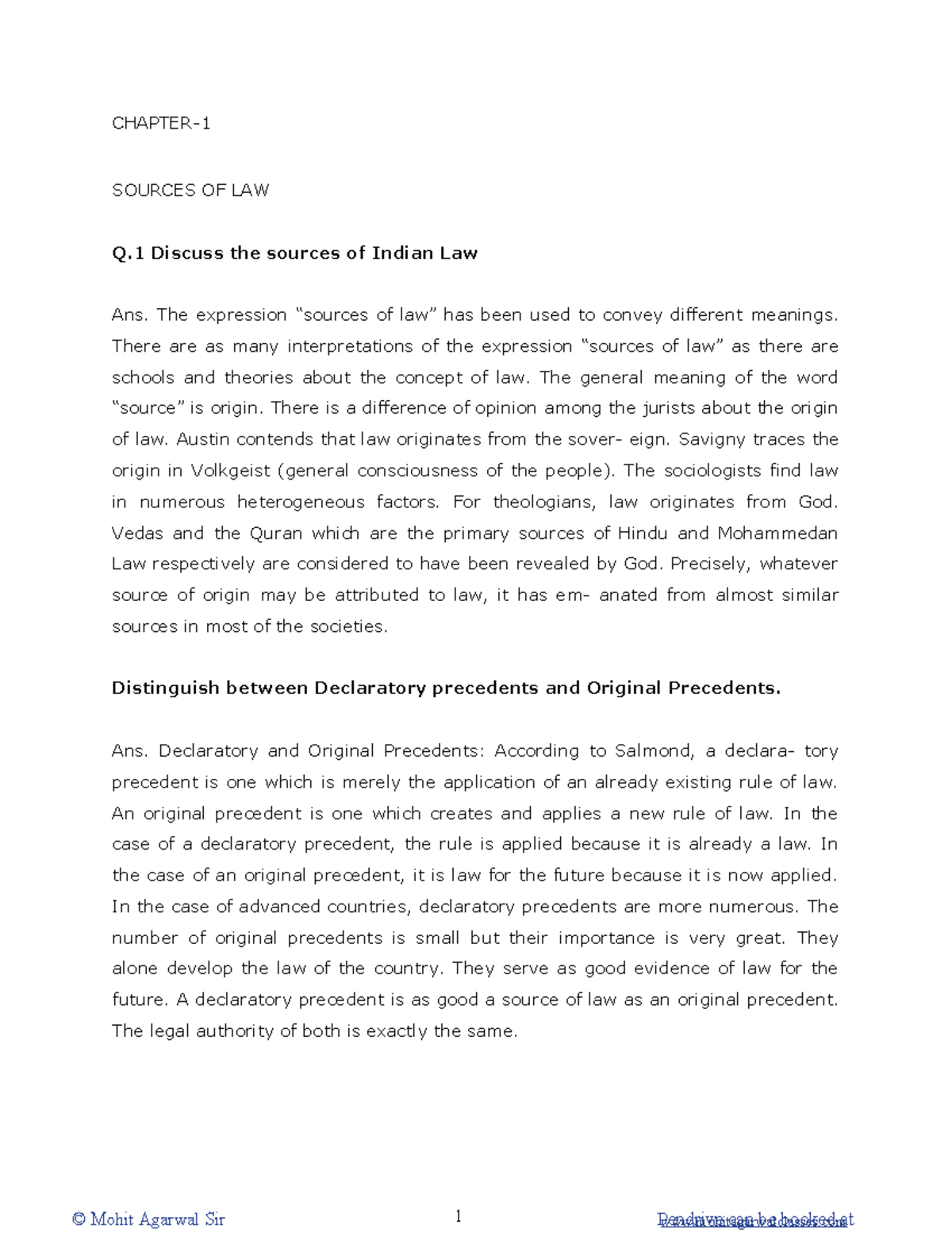 Unit 1 P DIfferent Law Schools - CHAPTER- SOURCES OF LAW Q Discuss the sources of Indian Law Ans ...