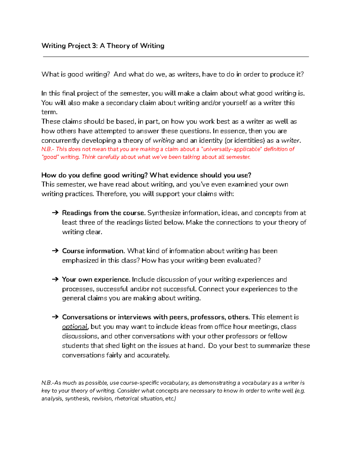 WP3 Theory of Writing - In this final project of the semester, you will ...