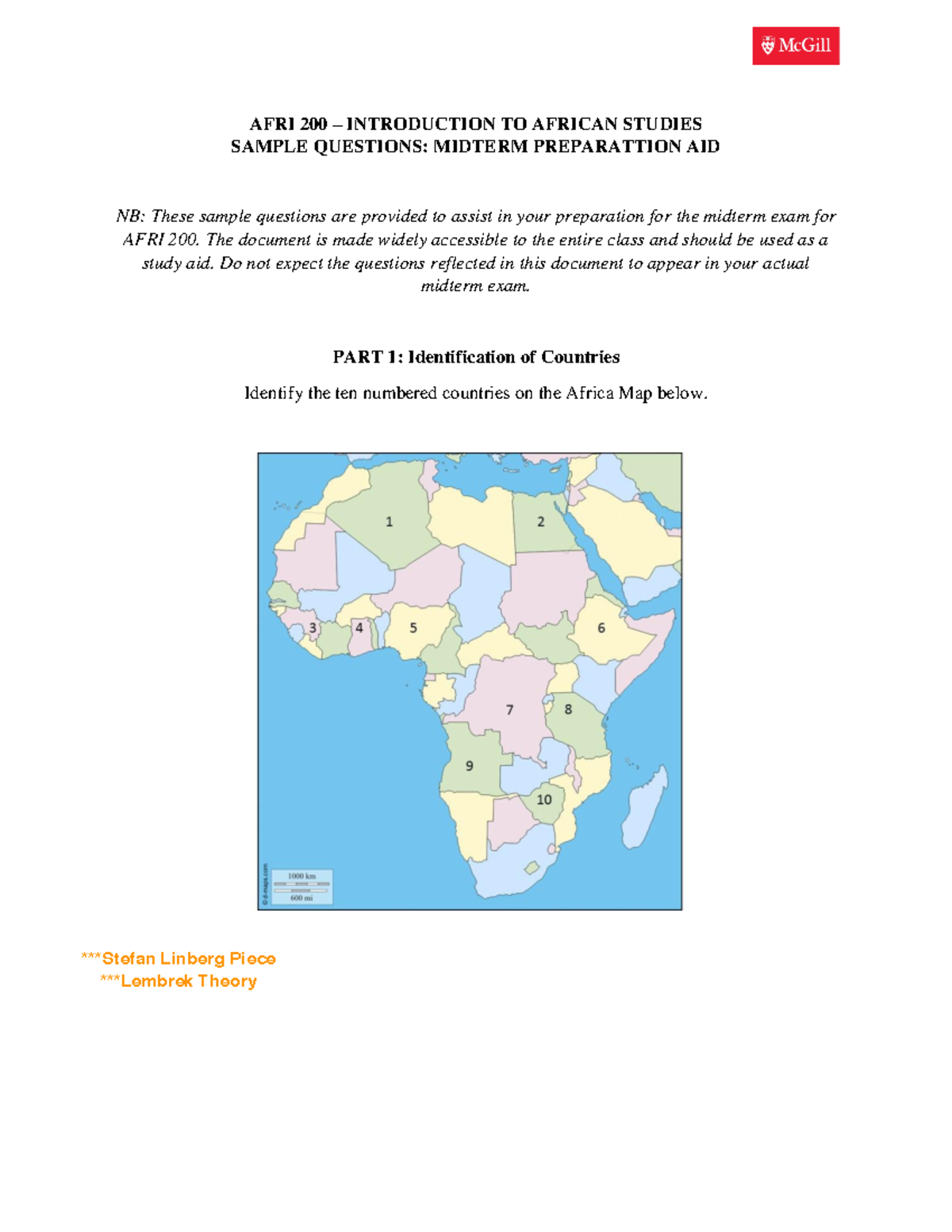 AFRI 200 Midterm Sample Questions - AFRI 200 – INTRODUCTION TO AFRICAN ...