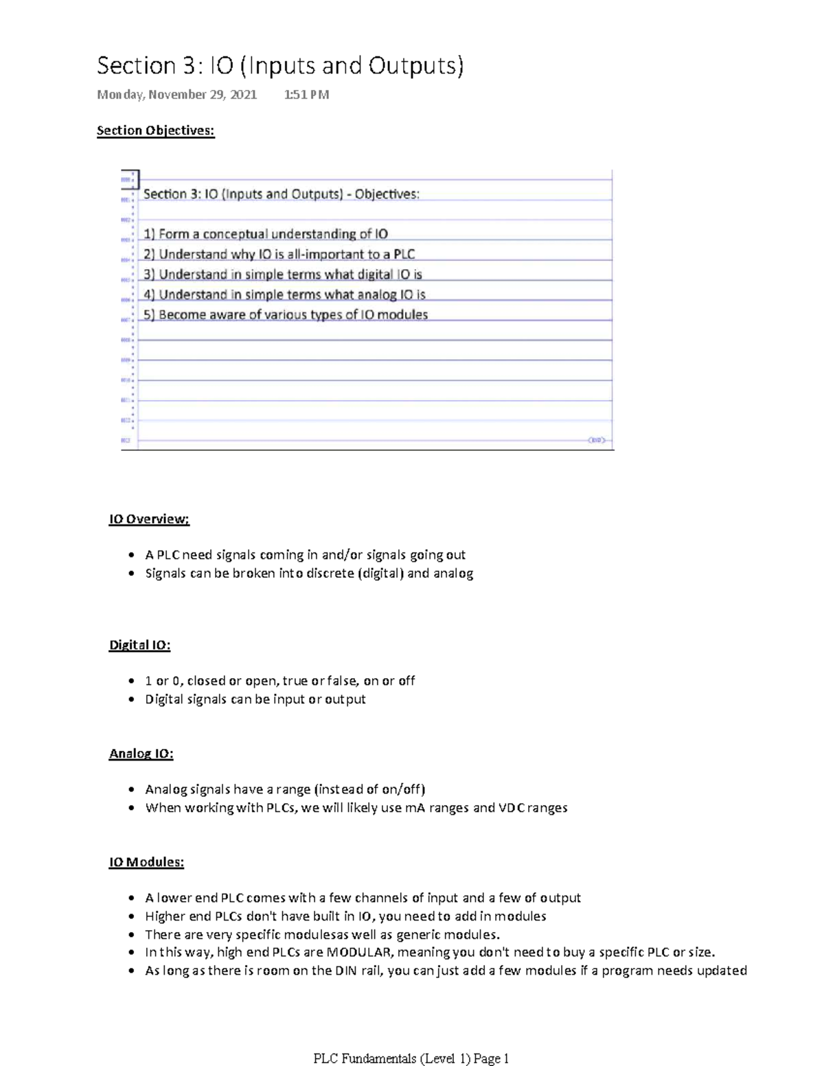 Plc Io Fundamentals Plc Io Basics Section Objectives Io Overview A Plc Need Signals