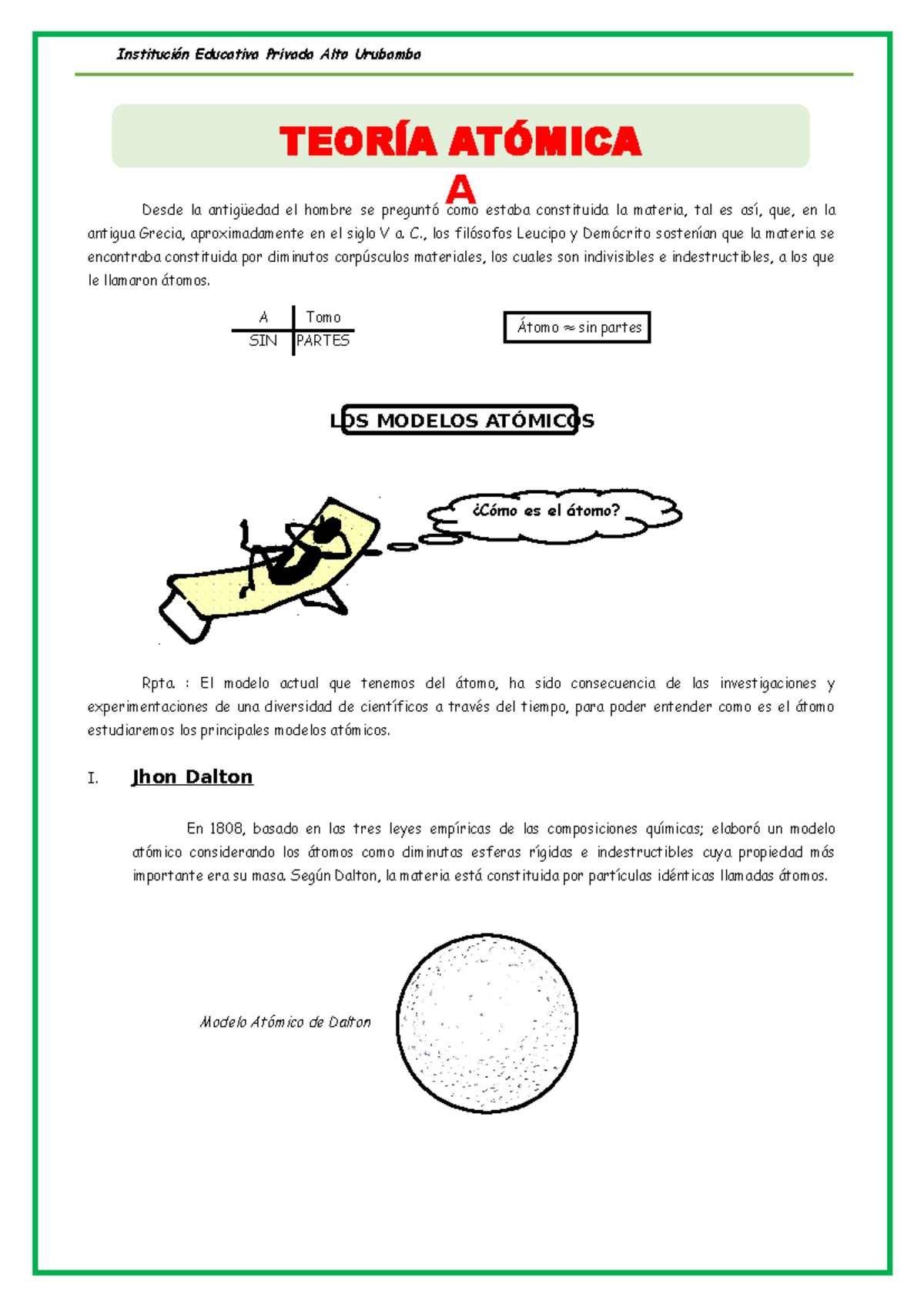 Teoria Atomica para Tercero de Secundaria - TEORÍA ATÓMICA A Desde la ...