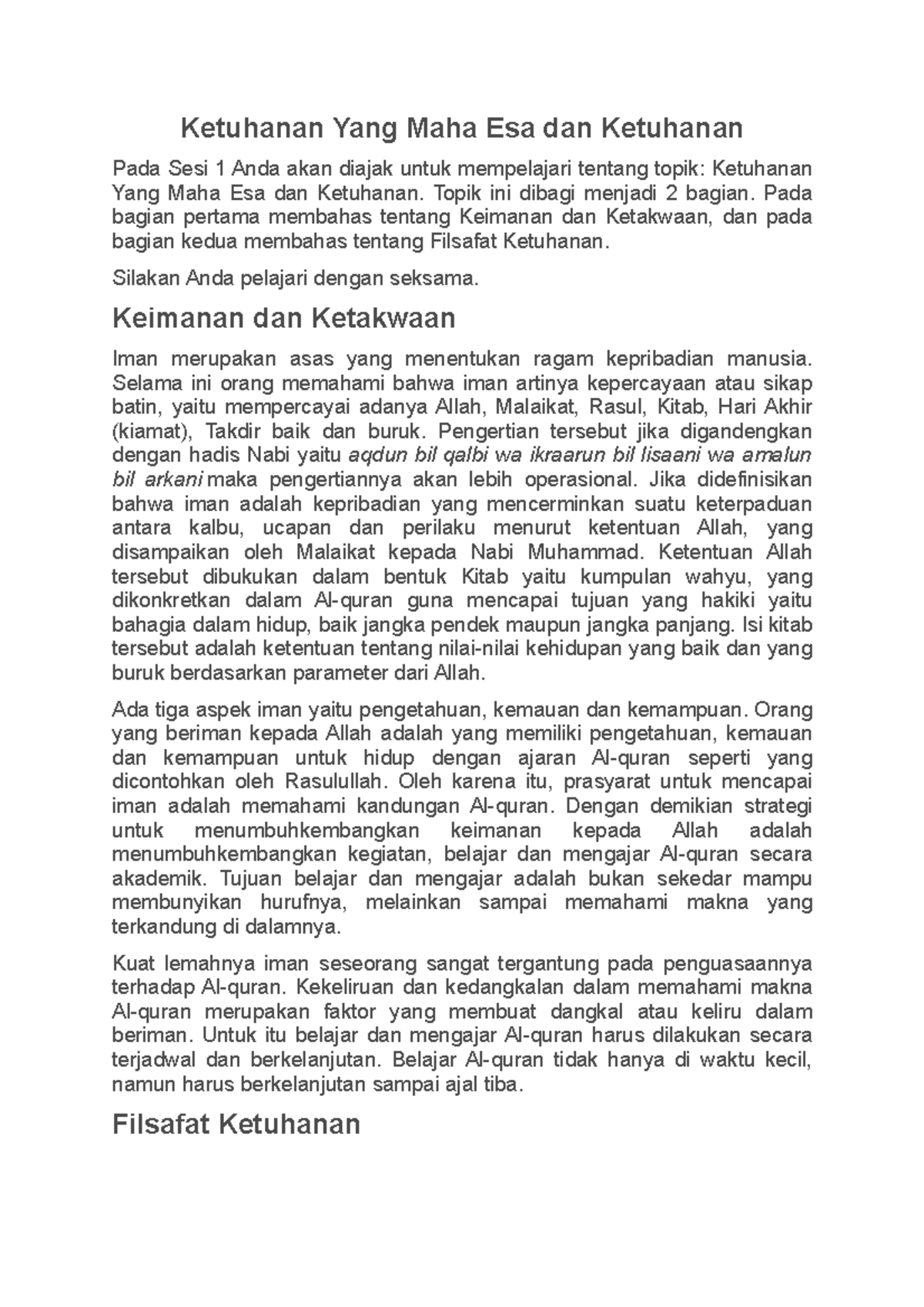 Materi 1 - Ketuhanan Yang Maha Esa dan Ketuhanan - Ketuhanan Yang Maha ...