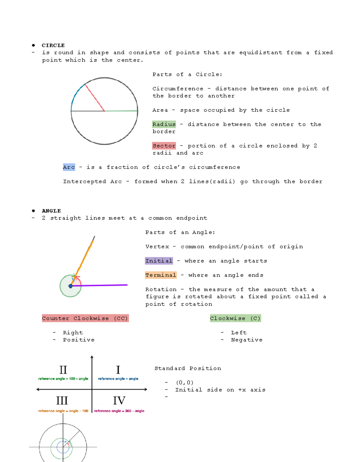 Precalc Notes - CIRCLE is round in shape and consists of points that ...