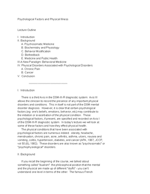 Psych Chapter 6 Notes - Somatic Symptom and Related Disorders ...