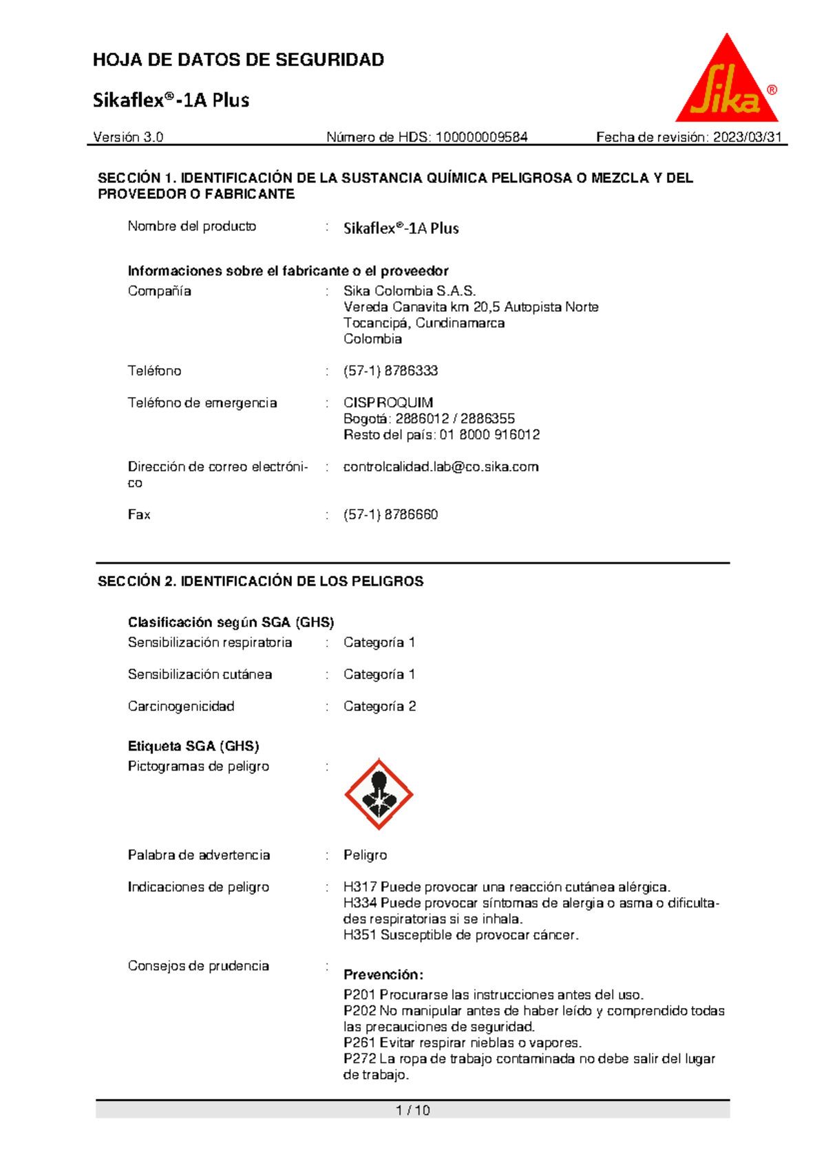 12. FDS Sikaflex-1A Plus Sika 2023 - Sikaflex®-1A Plus Versión 3. 0 ...