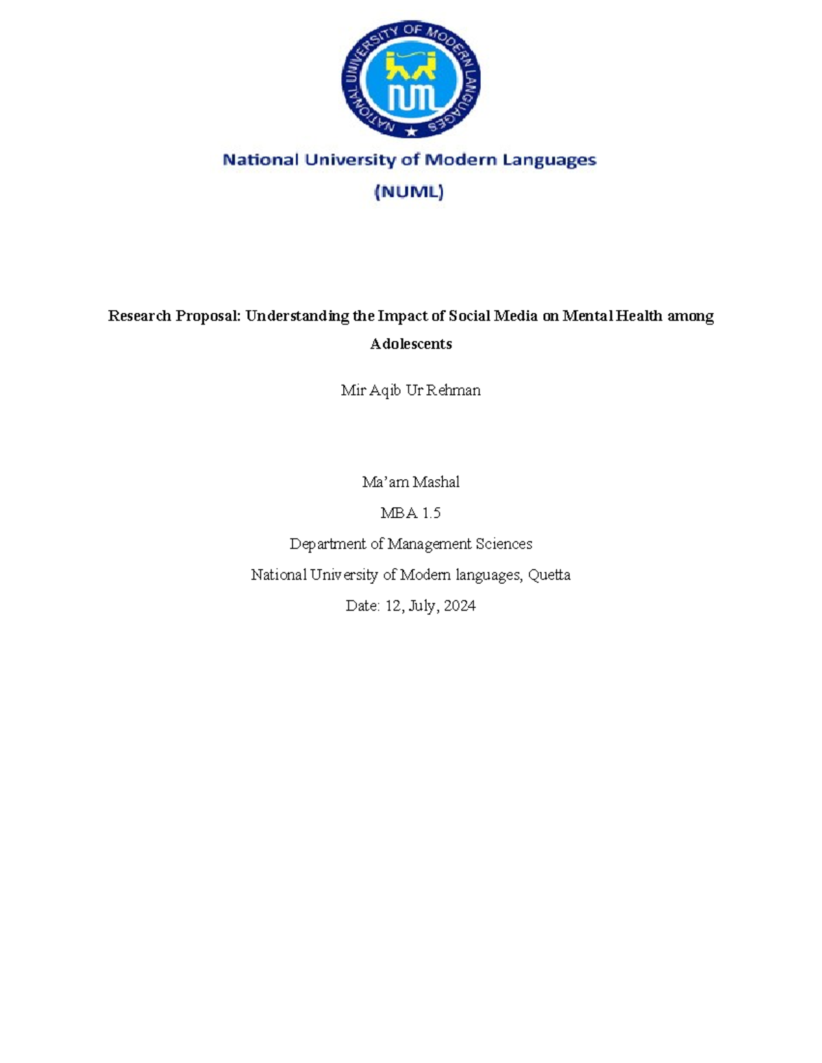 Research Proposal - Department of Management Sciences National ...