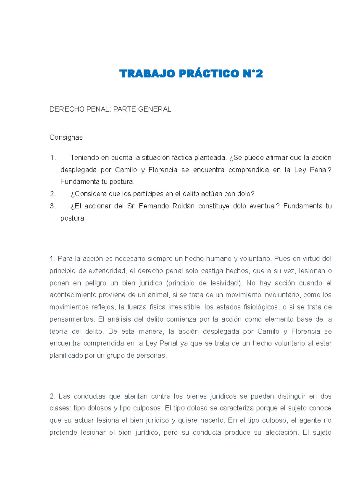 Trabajo Práctico N 2 Penal Trabajo PrÁctico N° Derecho Penal Parte 7591