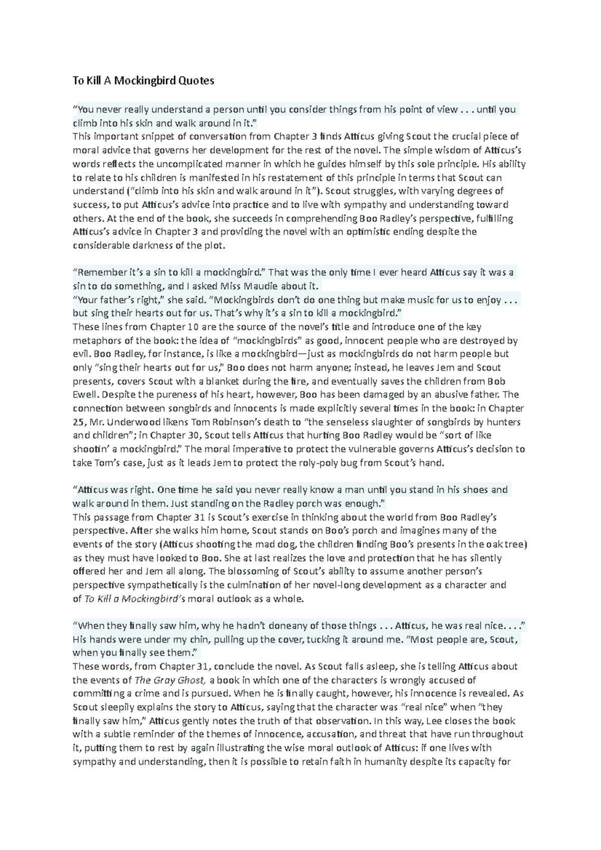 To Kill A Mockingbird Quotes - To Kill A Mockingbird Quotes “You never ...