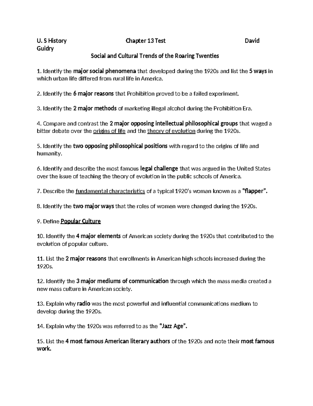 Chapter 13 Text Analysis Questions - U. S History Chapter 13 Test David ...