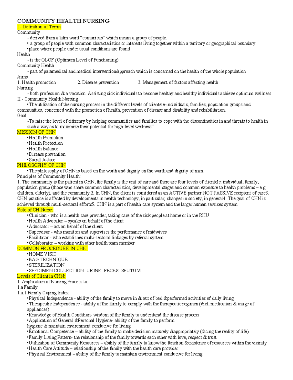 Community- Health- Nursing - COMMUNITY HEALTH NURSING I - Definition of ...