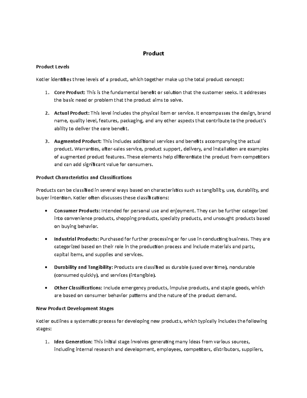 Product notes - Product Product Levels Kotler identifies three levels ...