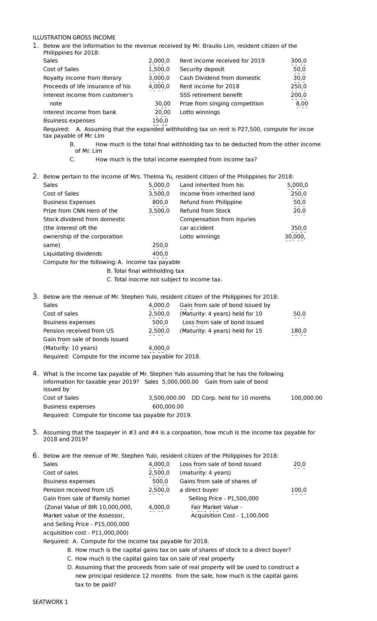 Illustration Gross Income - ILLUSTRATION GROSS INCOME 1. Below are the ...