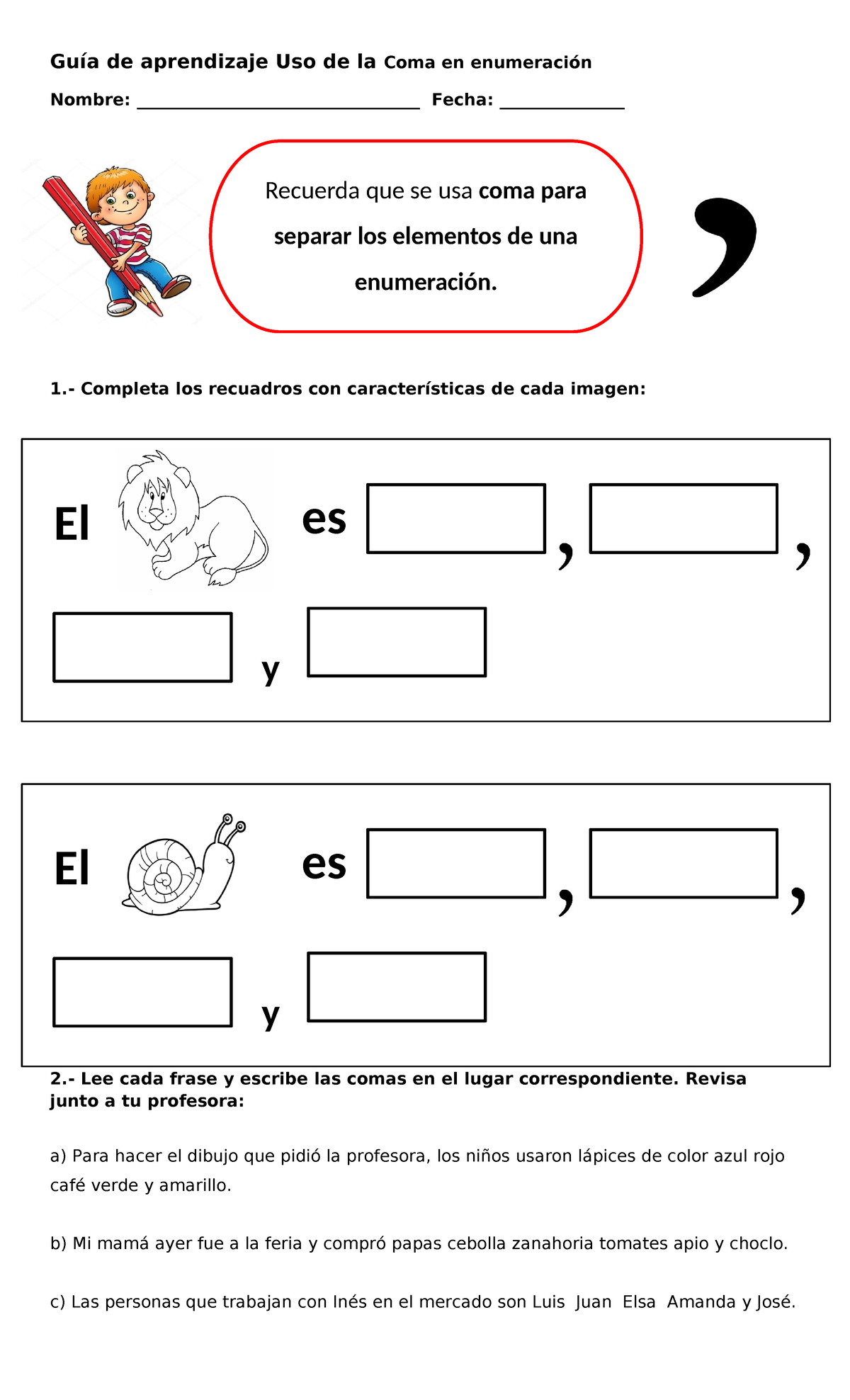 Guia coma en enumeracion 1 - Guía de aprendizaje Uso de la Coma en ...