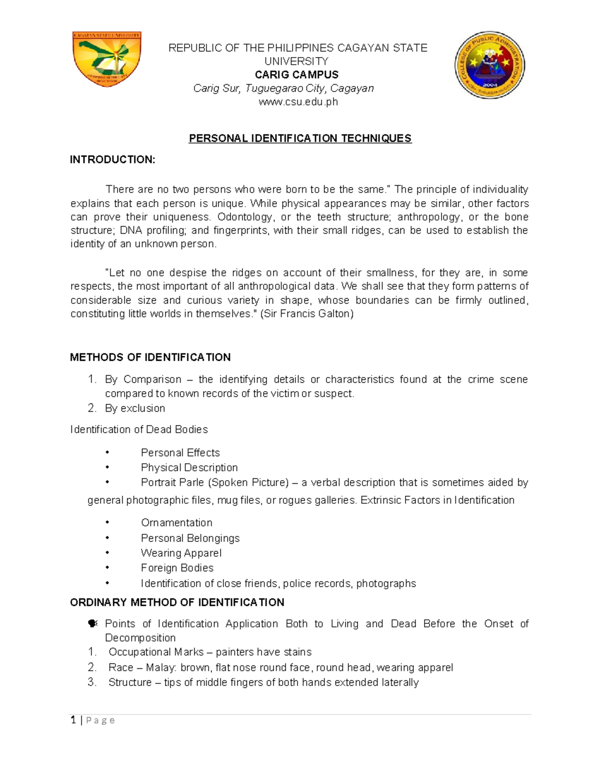 Personal- Identification-v2 - REPUBLIC OF THE PHILIPPINES CAGAYAN STATE ...