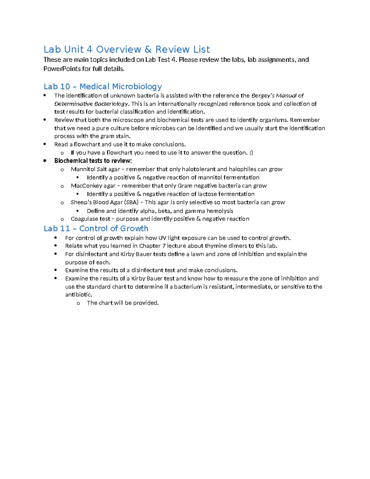 Lab Unit 4 Overview V 2 - Please review the labs, lab assignments, and PowerPoints for full ...