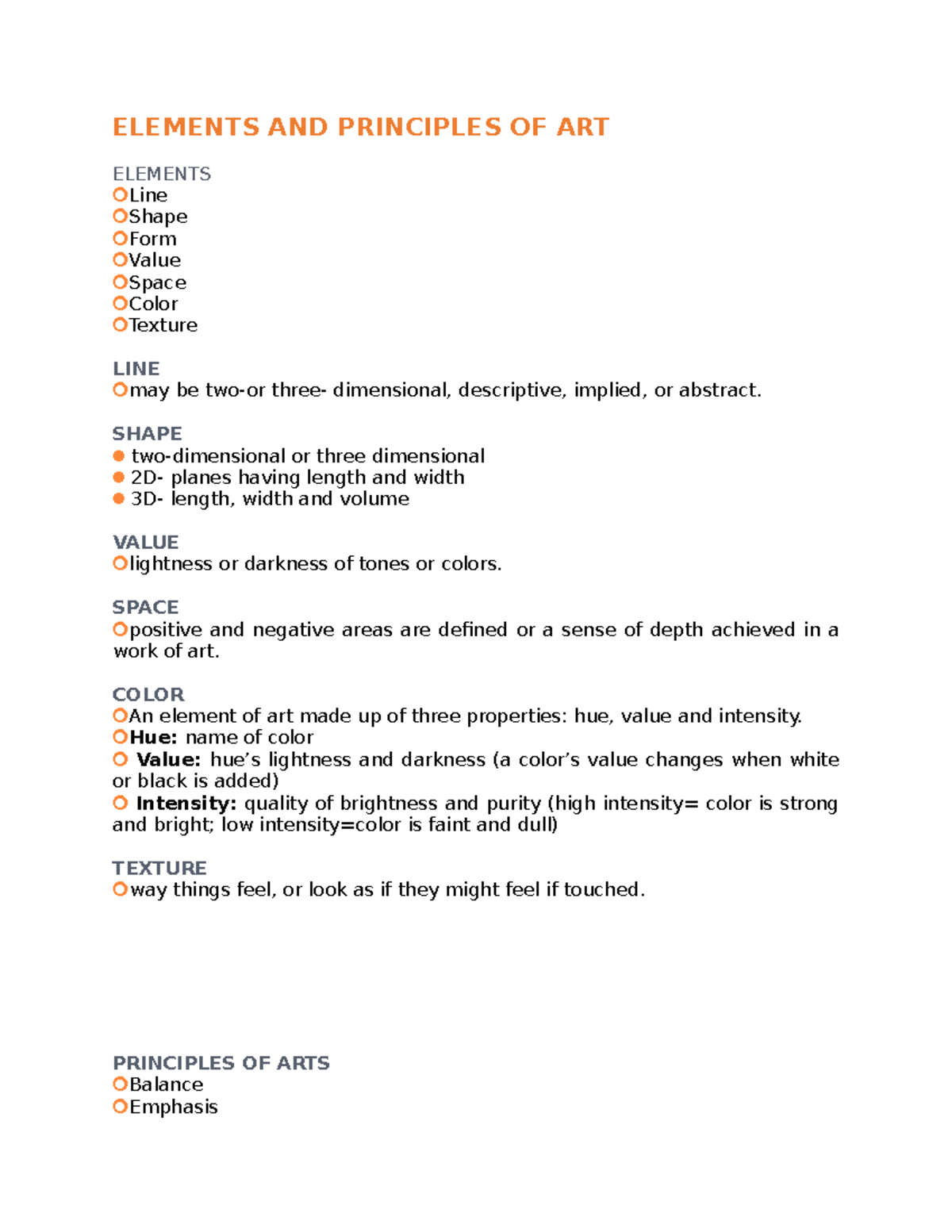 Elements AND Principles OF ART - ELEMENTS AND PRINCIPLES OF ART ...