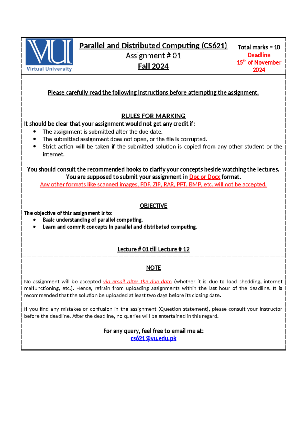 Fall 2024 CS621 1 - ASSIGHNMENT 2024 - Parallel and Distributed Computing (CS621) Assignment ...