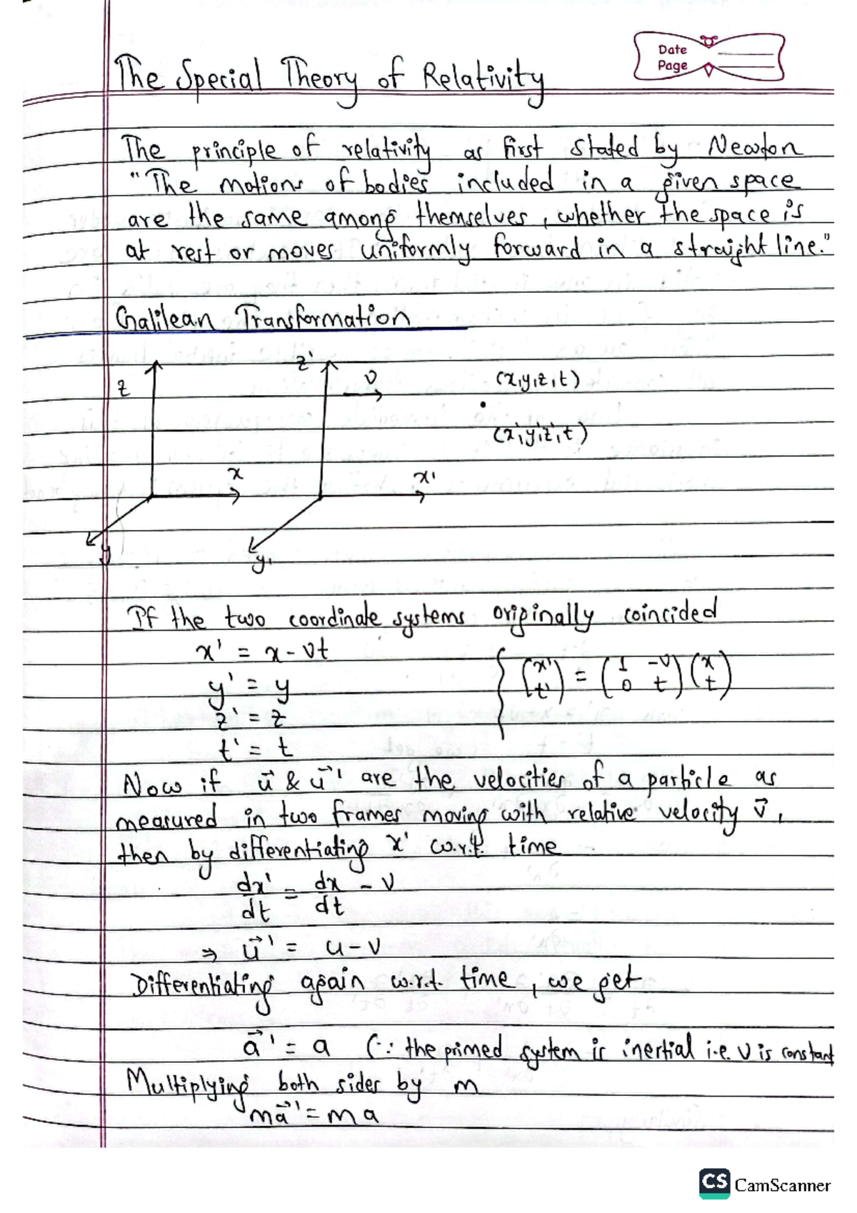 Relativity - lecture notes of bsc physics third year - of Date The ...