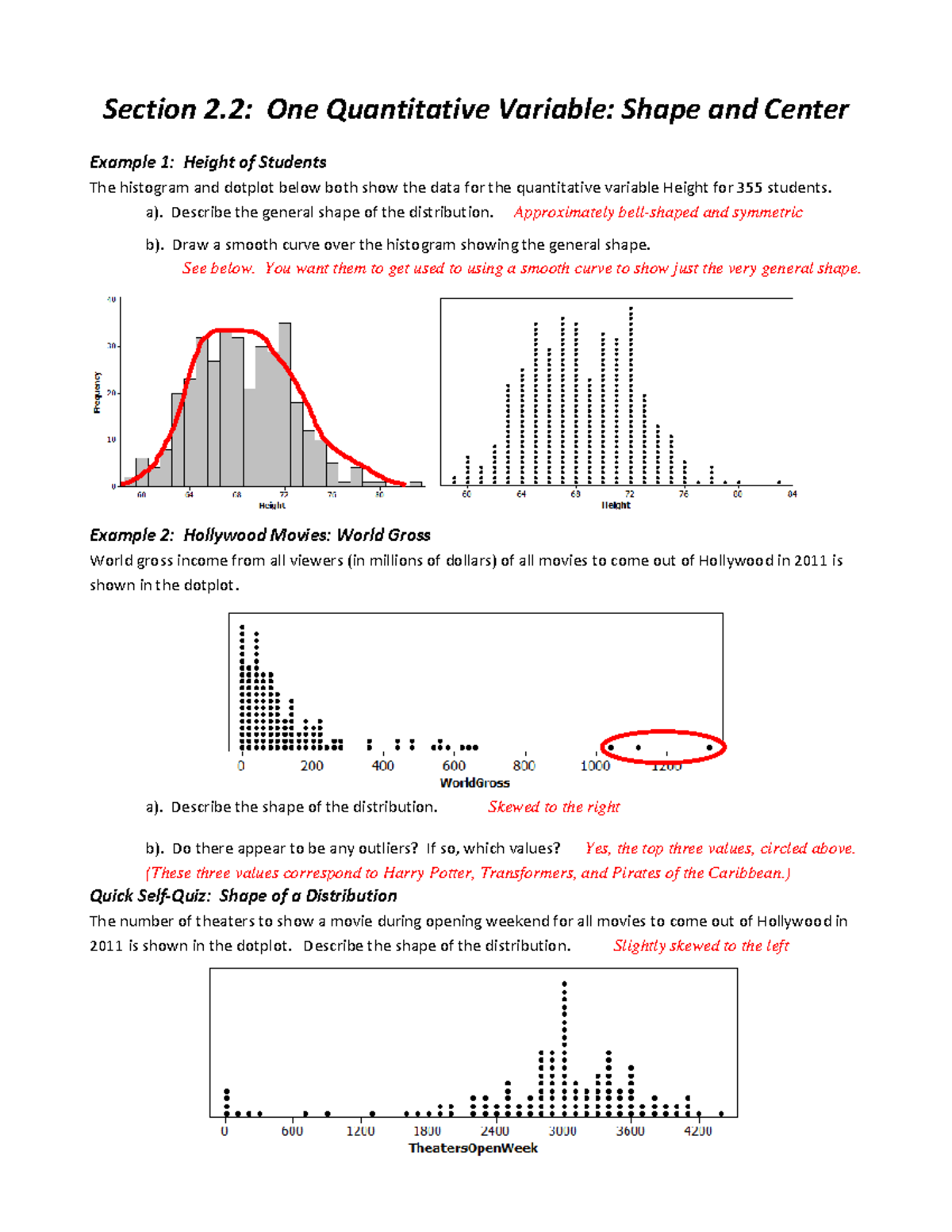 Sec2-2Examples Answers - Section 2: One Quantitative Variable: Shape and Center Example 1 ...
