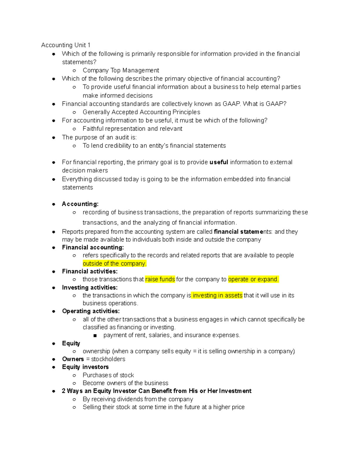 Accounting Week 1 Notes part 1 - Google Docs - Accounting Unit 1 Which ...