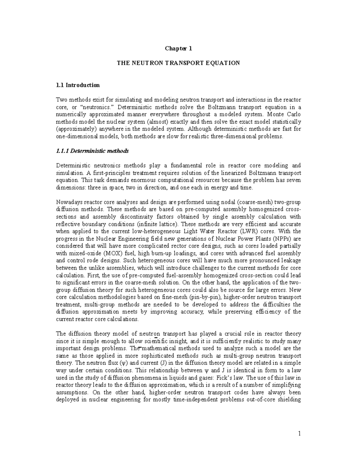 The Neutron Transport Equation Chapter 1 The Neutron Transport Equation 1 Introduction Two