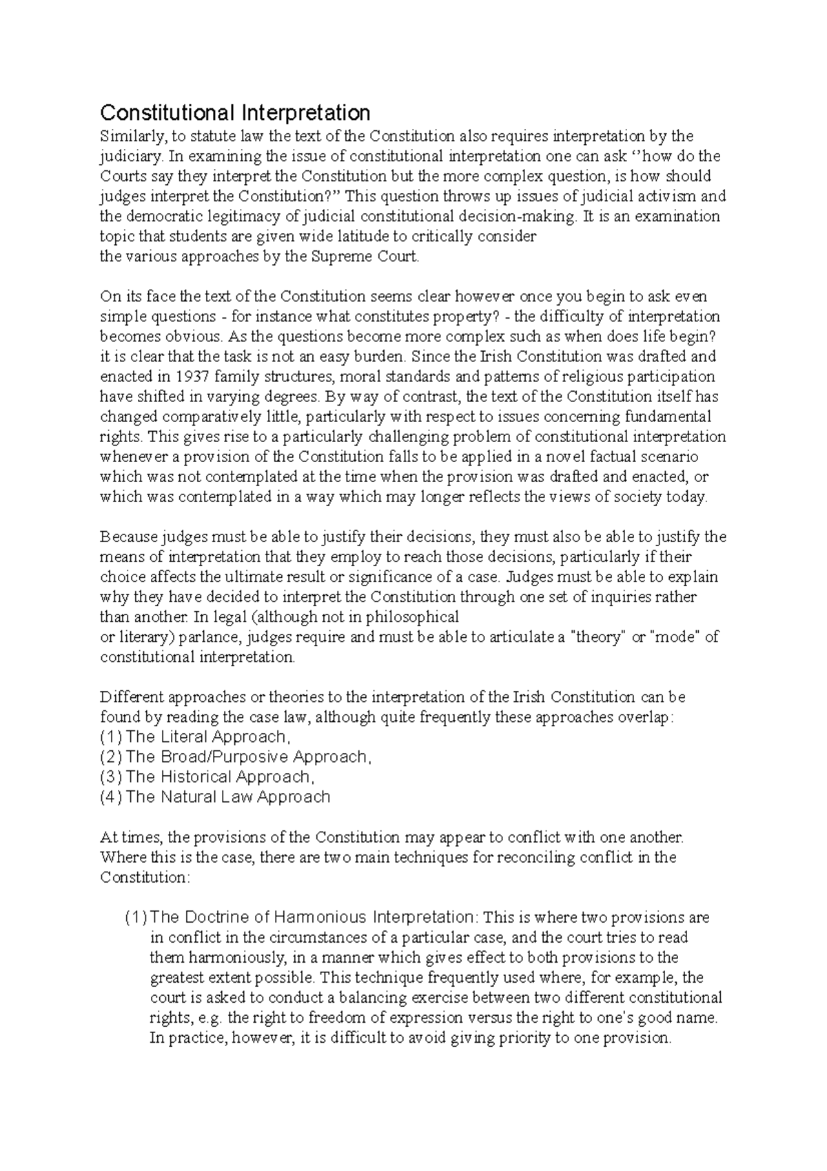 Constitutional Interpretation sample answer - Constitutional ...