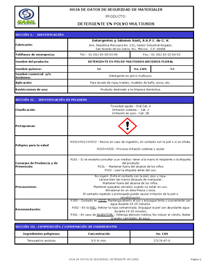 SDS Fabuloso - FICHA TECNICA - FABULOSO ALL PURPOSE CLEANER LIQUID ...