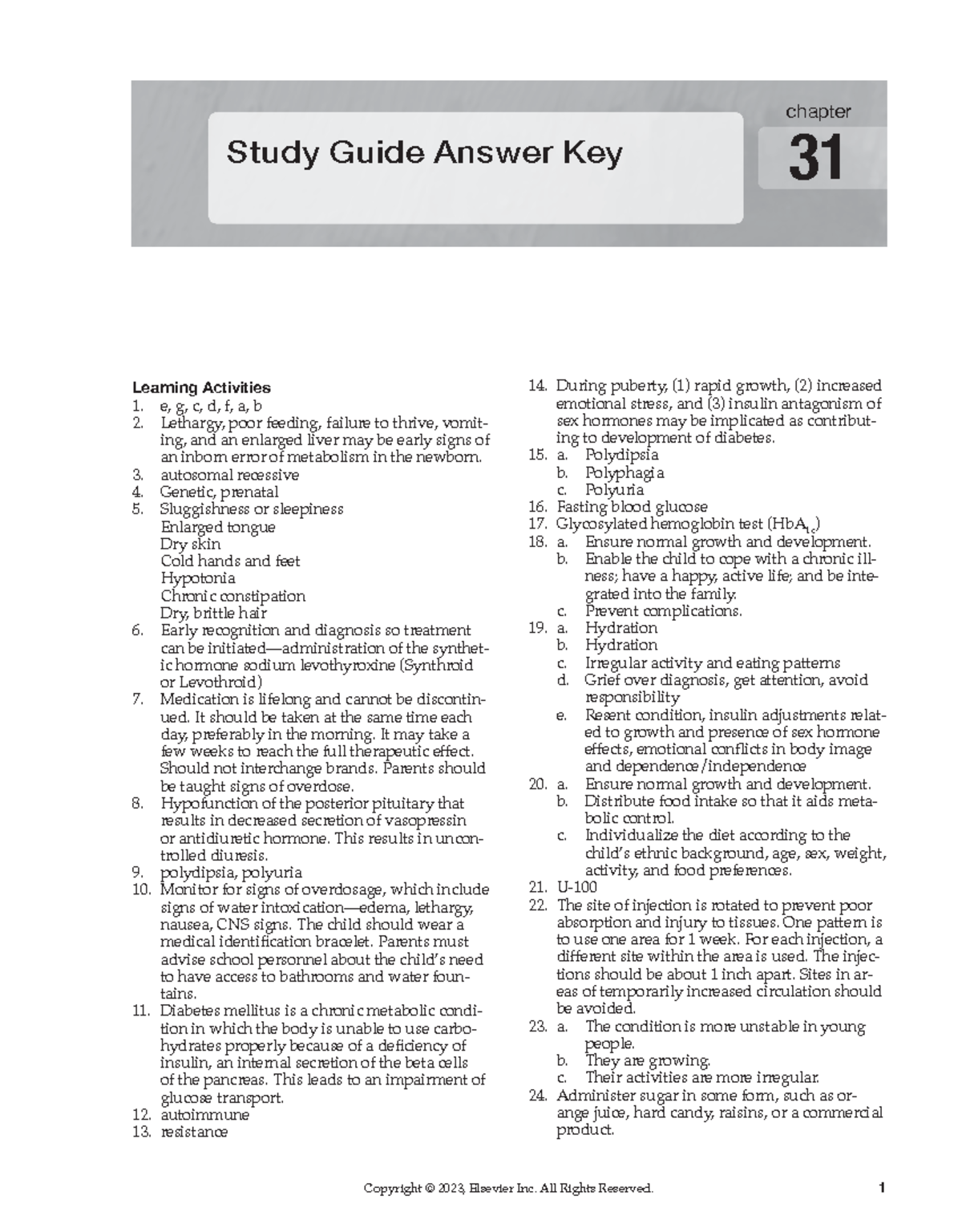 Chapter 031 - hi good - Study Guide Answer Key Chapter 31 1 Copyright ...
