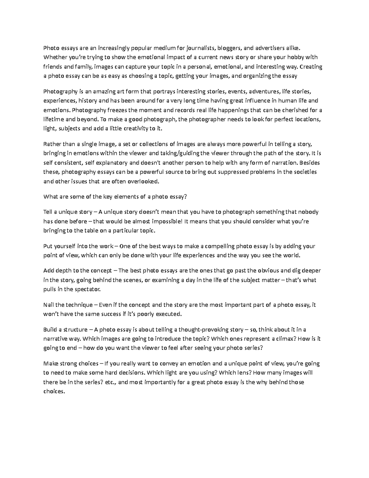 Photo essays - Editable and needs suggestion - Photo essays are an ...