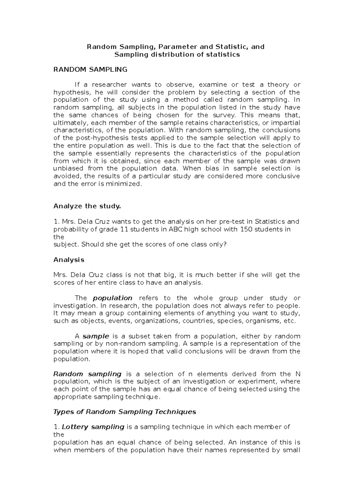 Random-Sampling 064936 - Random Sampling, Parameter and Statistic, and ...