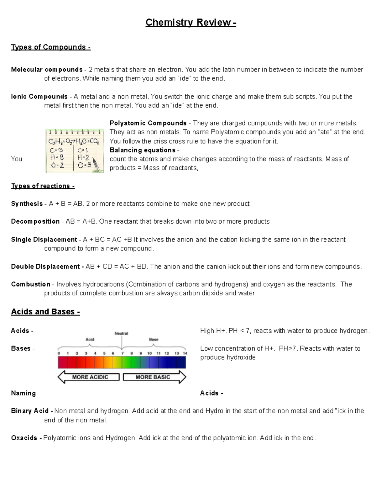 Grade 10 Science - Exam review - Chemistry Review - Types of Compounds ...