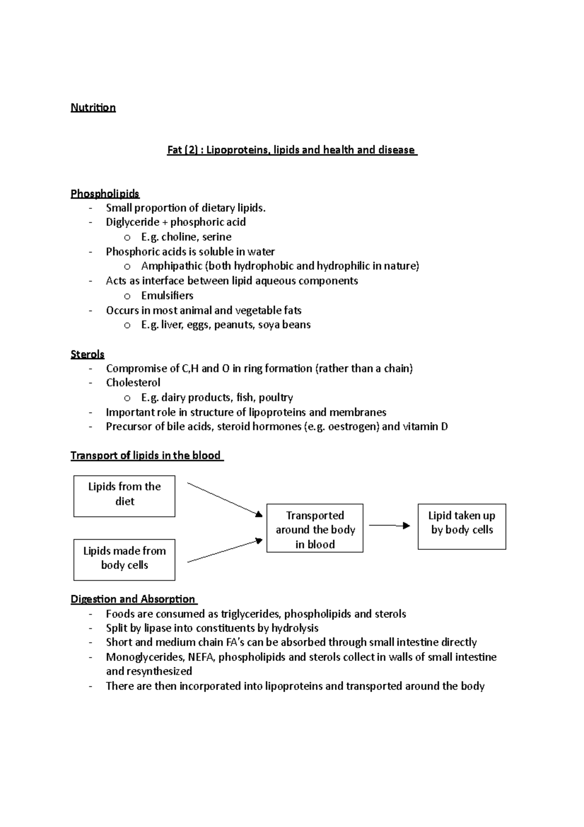 Nutrition - Lecture 9 - Fat (2) - Nutrition Fat (2) : Lipoproteins ...