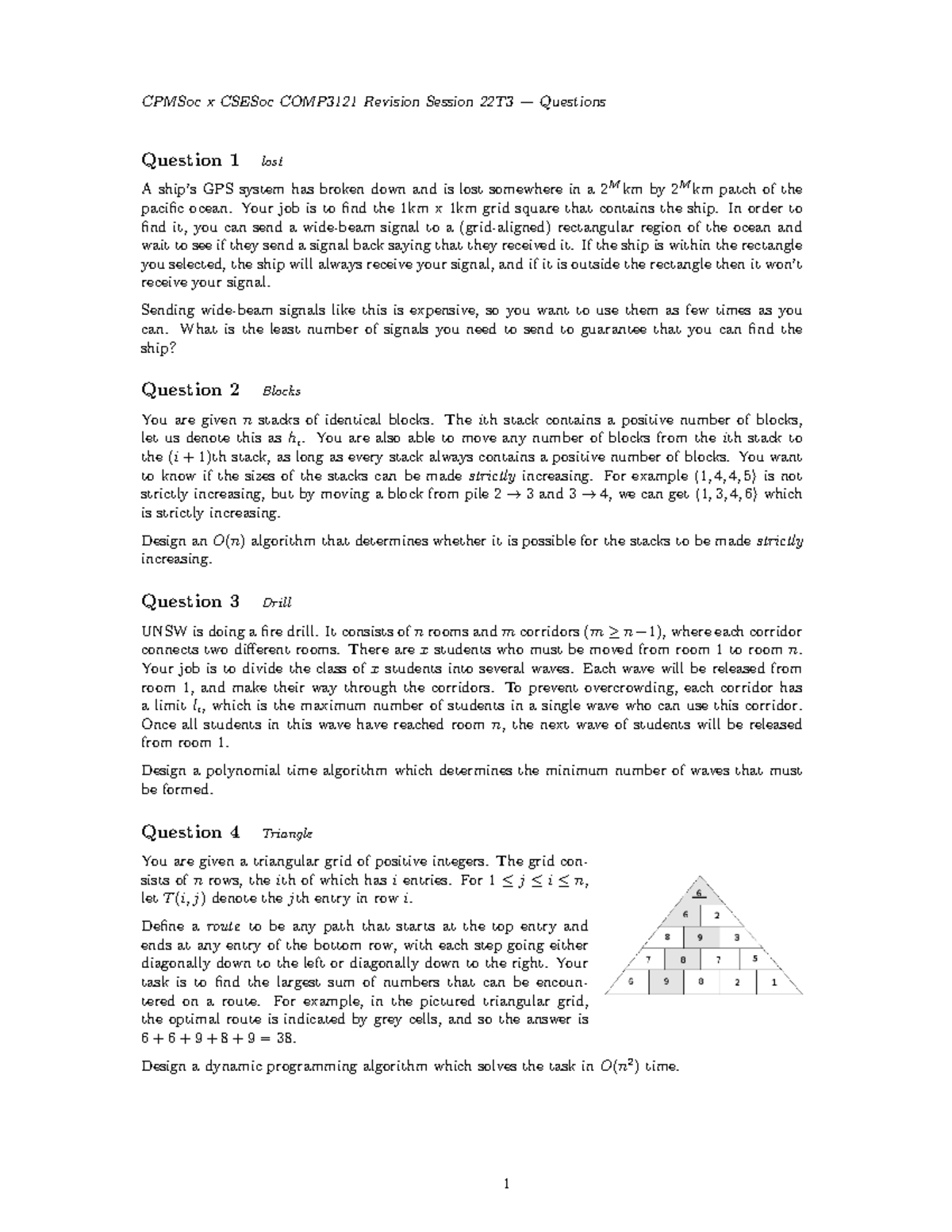 COMP3121 Revision Session Problems - CPMSoc x CSESoc COMP3121 Revision Session 22T3 — Questions ...