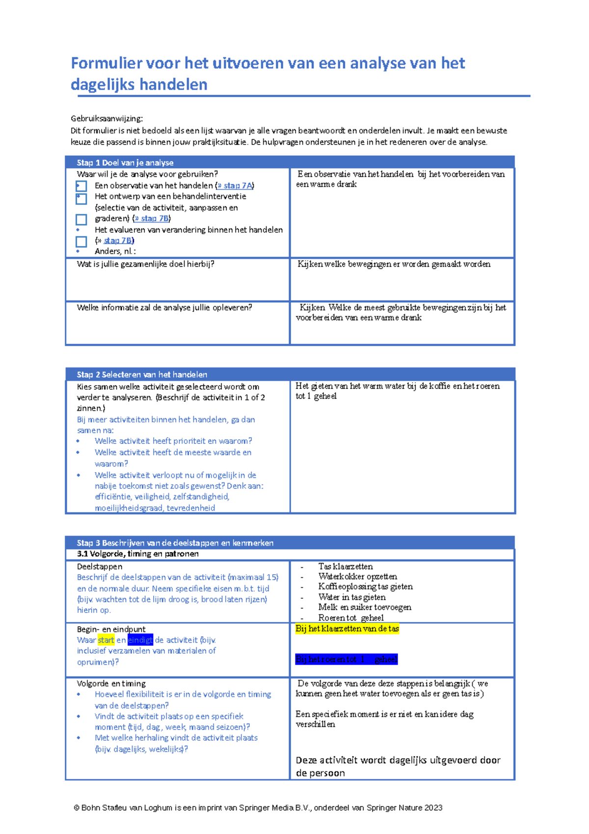 Formulier analyse van het dagelijks handelen 2324 - Formulier voor het ...