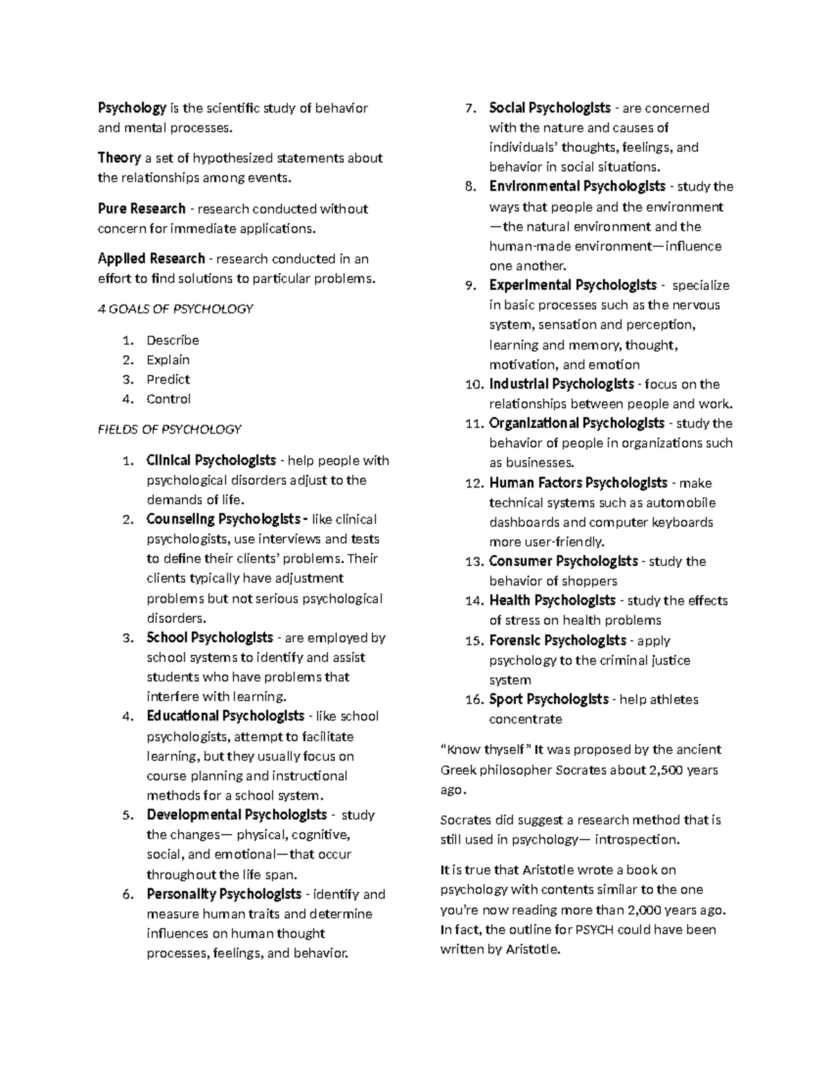 Reviewer-itp - INTRO TO PSYCH - Psychology is the scientific study of ...
